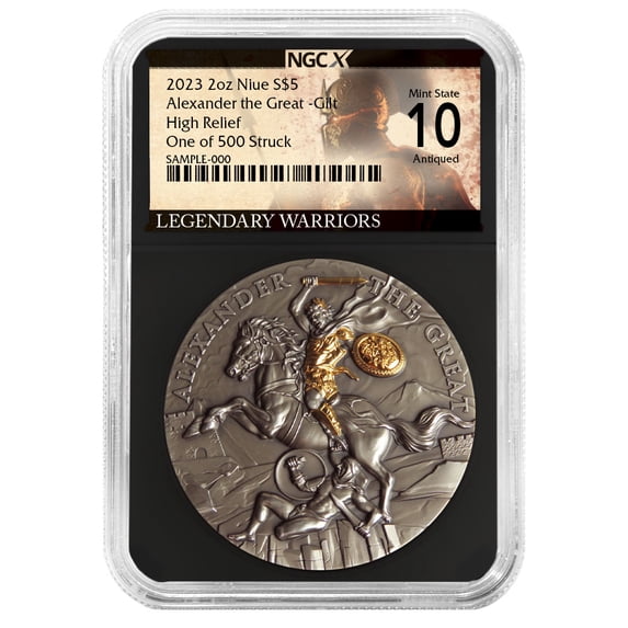 2023 Alexander the Great High Relief 2-oz Silver Antiqued & Gold Gilded ...