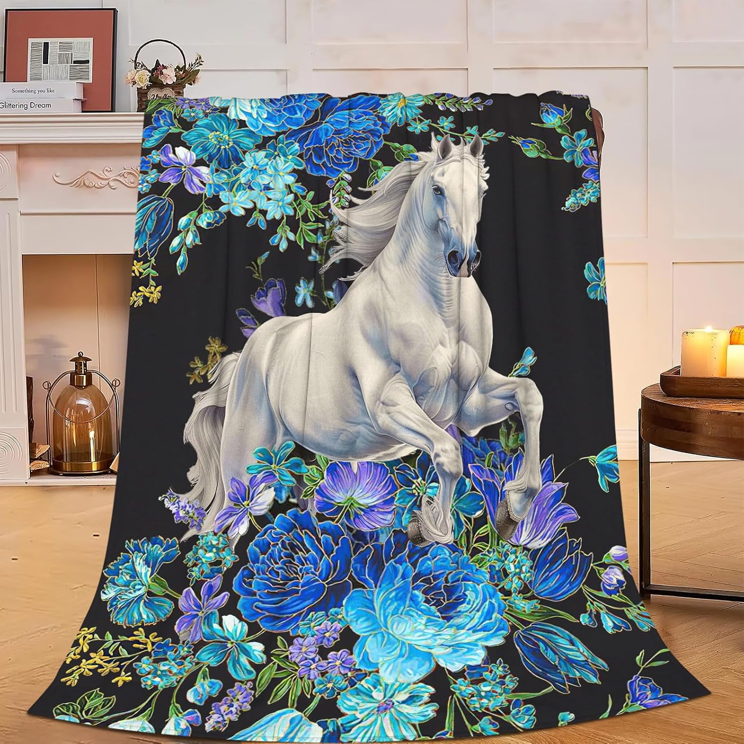 Click here for Wertrrtuyti White Horse Fleece Throw Blanket - Fuz... prices