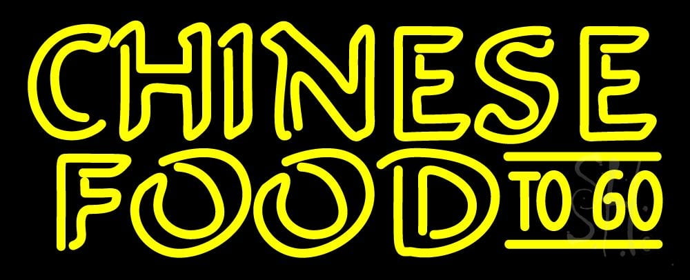 Yellow Chinese Food To Go LED Neon Sign 13 x 32 - inches, Black Square ...