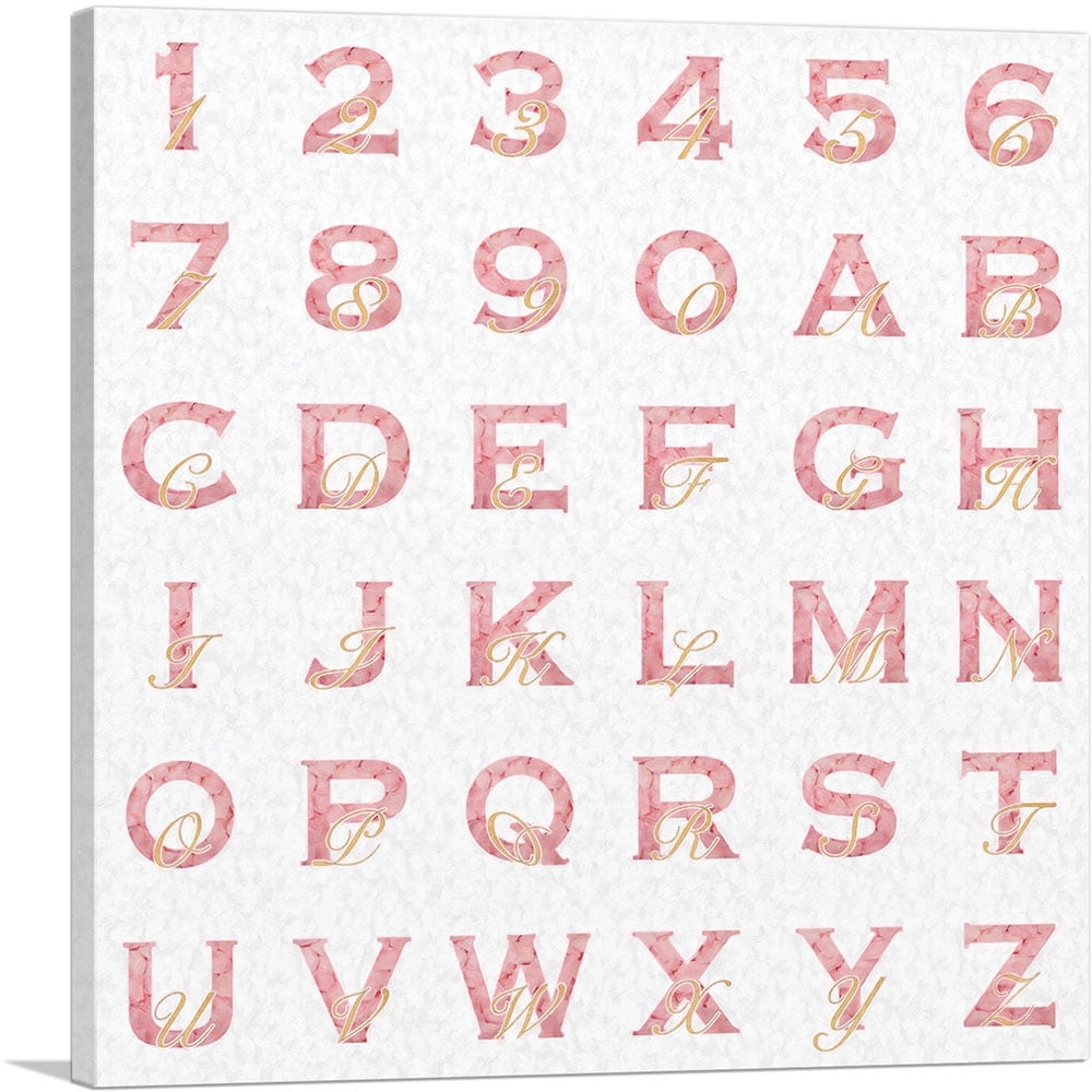 ARTCANVAS Chic Pink Gold Square Full Alphabet Canvas Art Print - Size ...