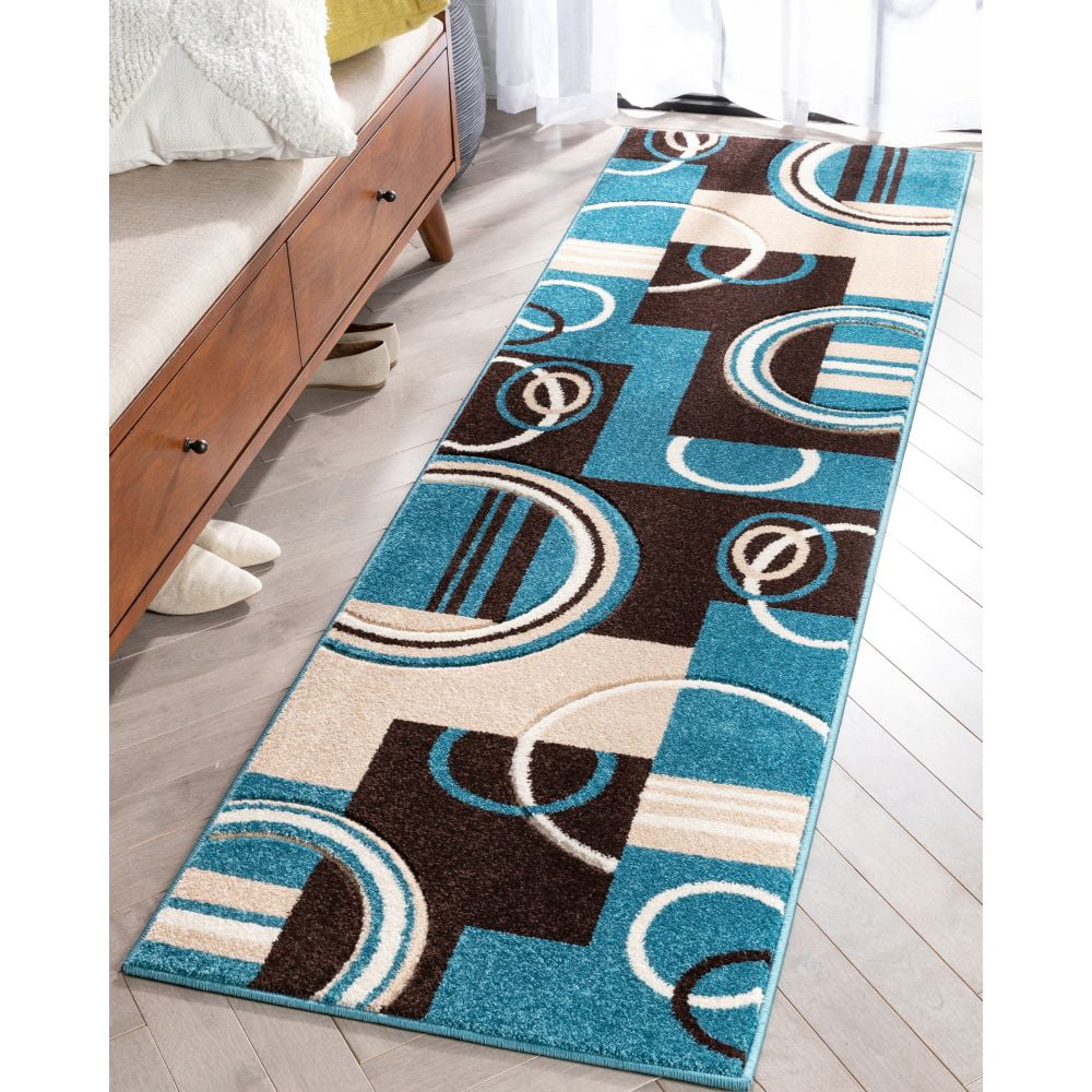 Well Woven Echo Shapes & Circles Blue & Brown Modern Geometric Comfy ...