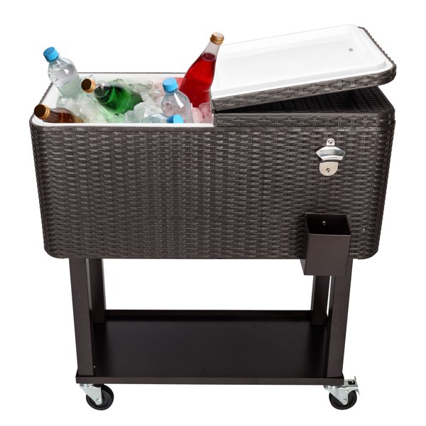 HAOAN Frozen Trolley, Woven Rattan 80QT Trolley Frozen Warm Function ...
