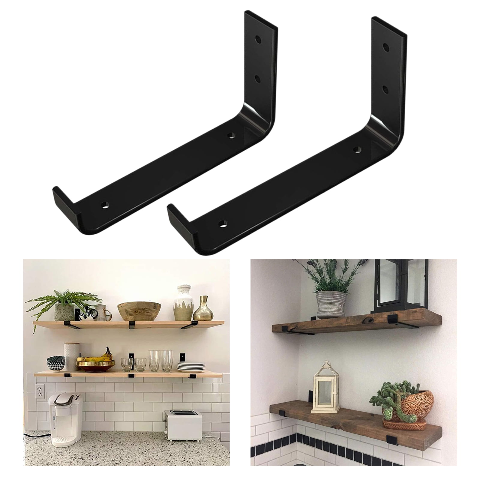 2 Pack Shelf Bracket with Lip Rustic Hardware Included Black Metal DIY ...