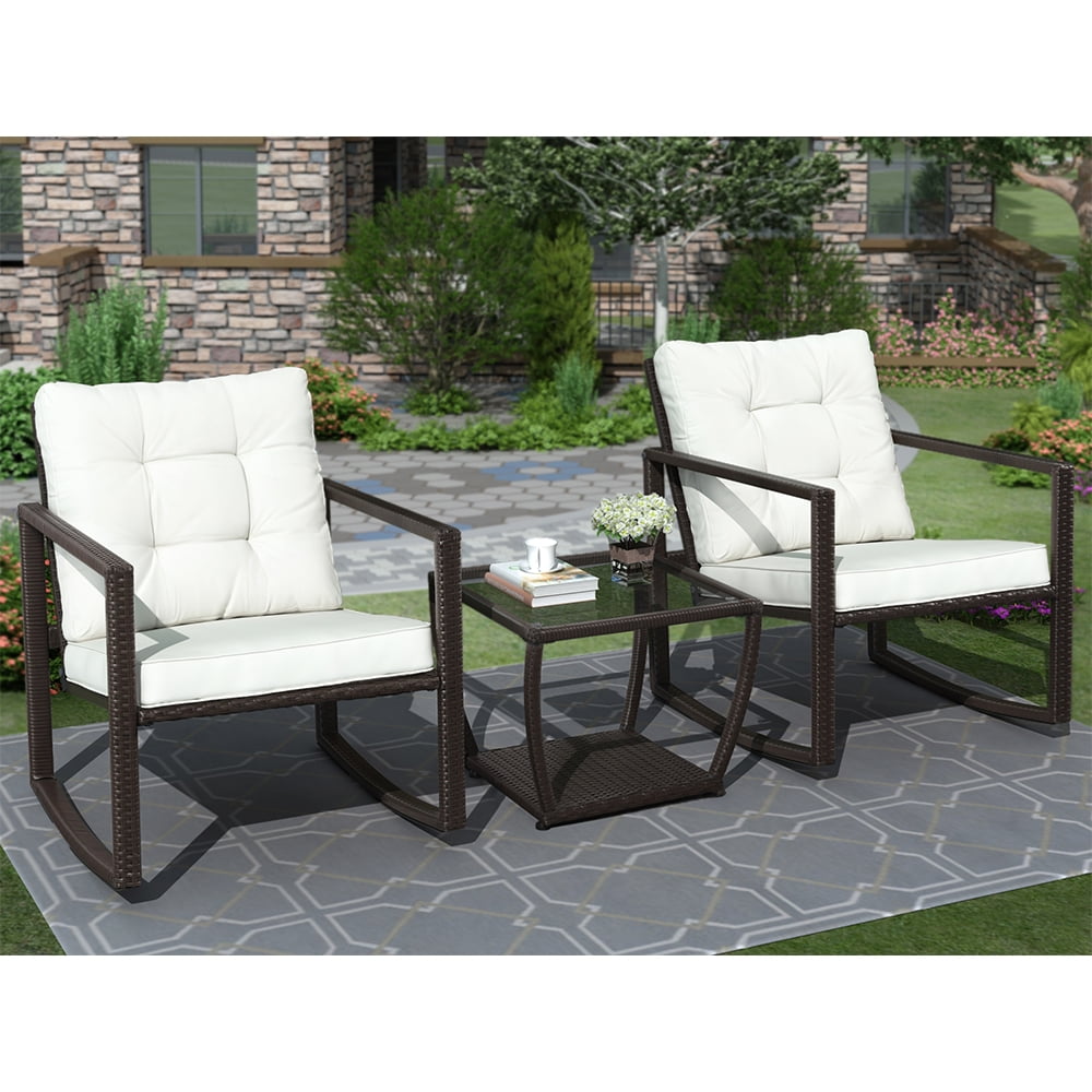 3 Piece Patio Furniture Set, Wicker PE Rattan Rocking Chair Set for ...