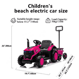 Kids 12V Electric Ride-On Tractor with Trailer, 2-in-1 Bulldozer Farm ...