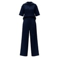 Pounoo Linen Sets for Women 2 Piece Collared Split Neck Cropped Top ...