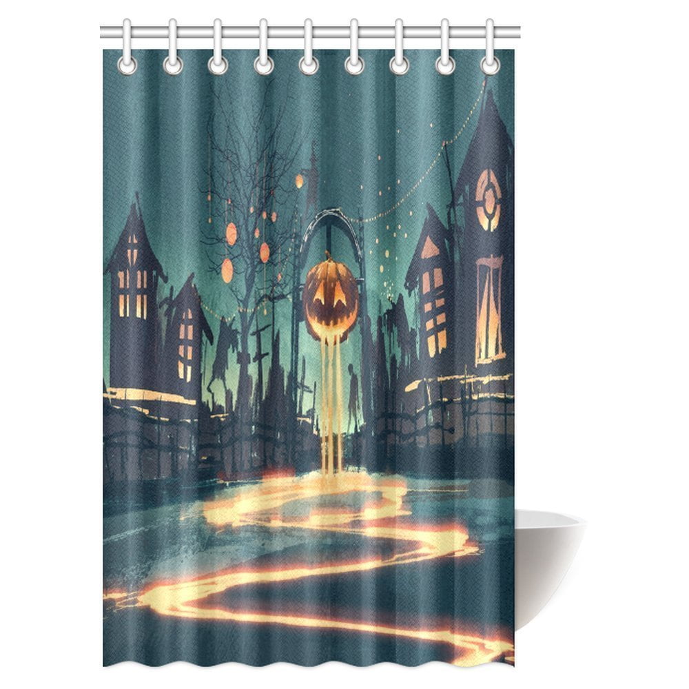 Mypop Halloween Decor Shower Curtain Halloween Theme Night Pumpkin And