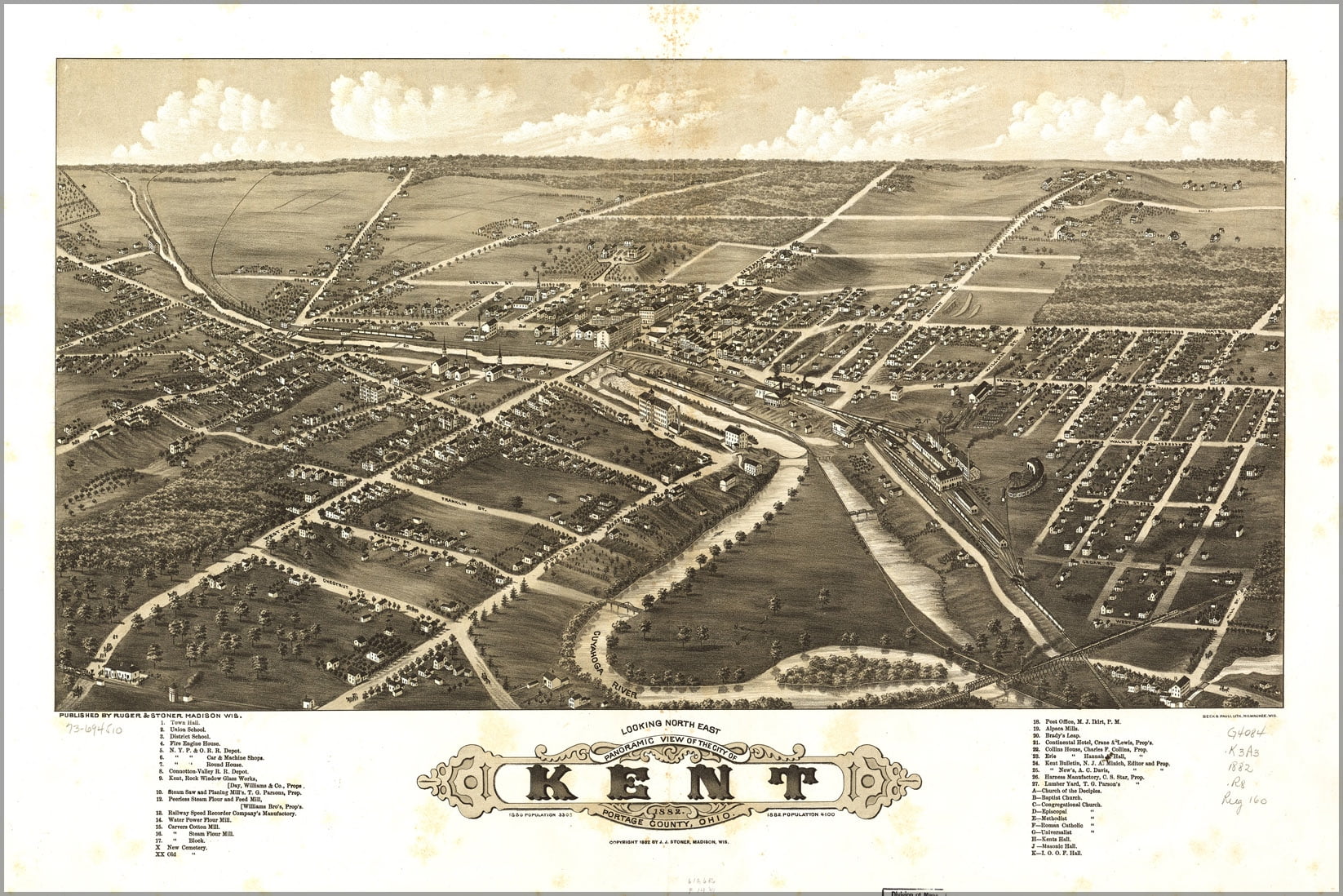 24"x36" Gallery Poster, Panoramic map of Kent Ohio 1882 - Walmart.com