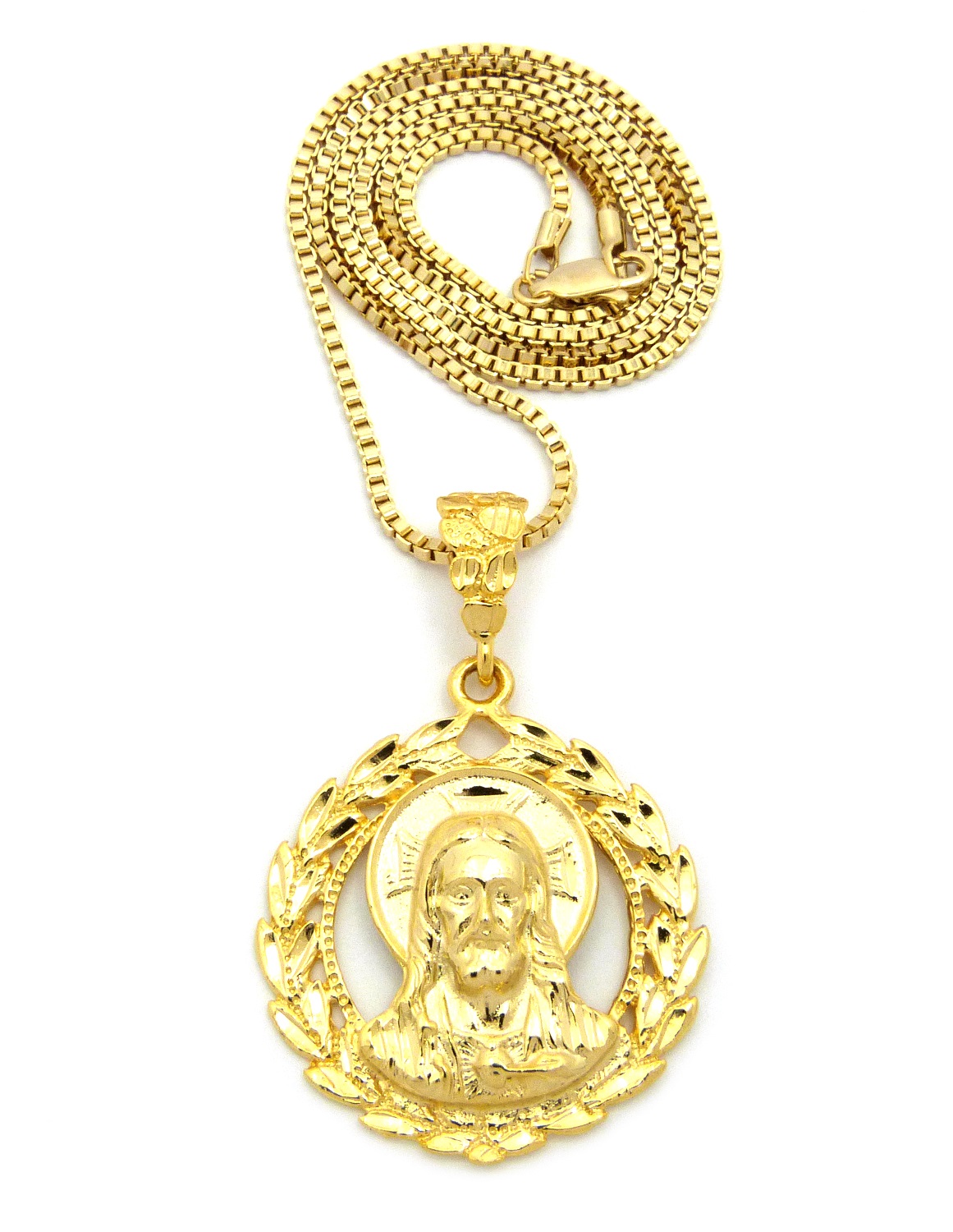 Polished Mercy Jesus Head Pendant with 2mm 61cm Box Chain Necklace in ...