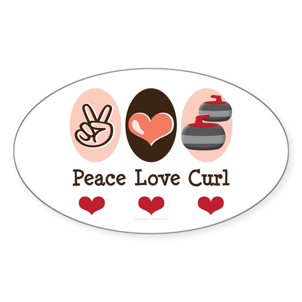 CafePress - Peace Love Curl Curling Oval Sticker - Sticker (Oval ...