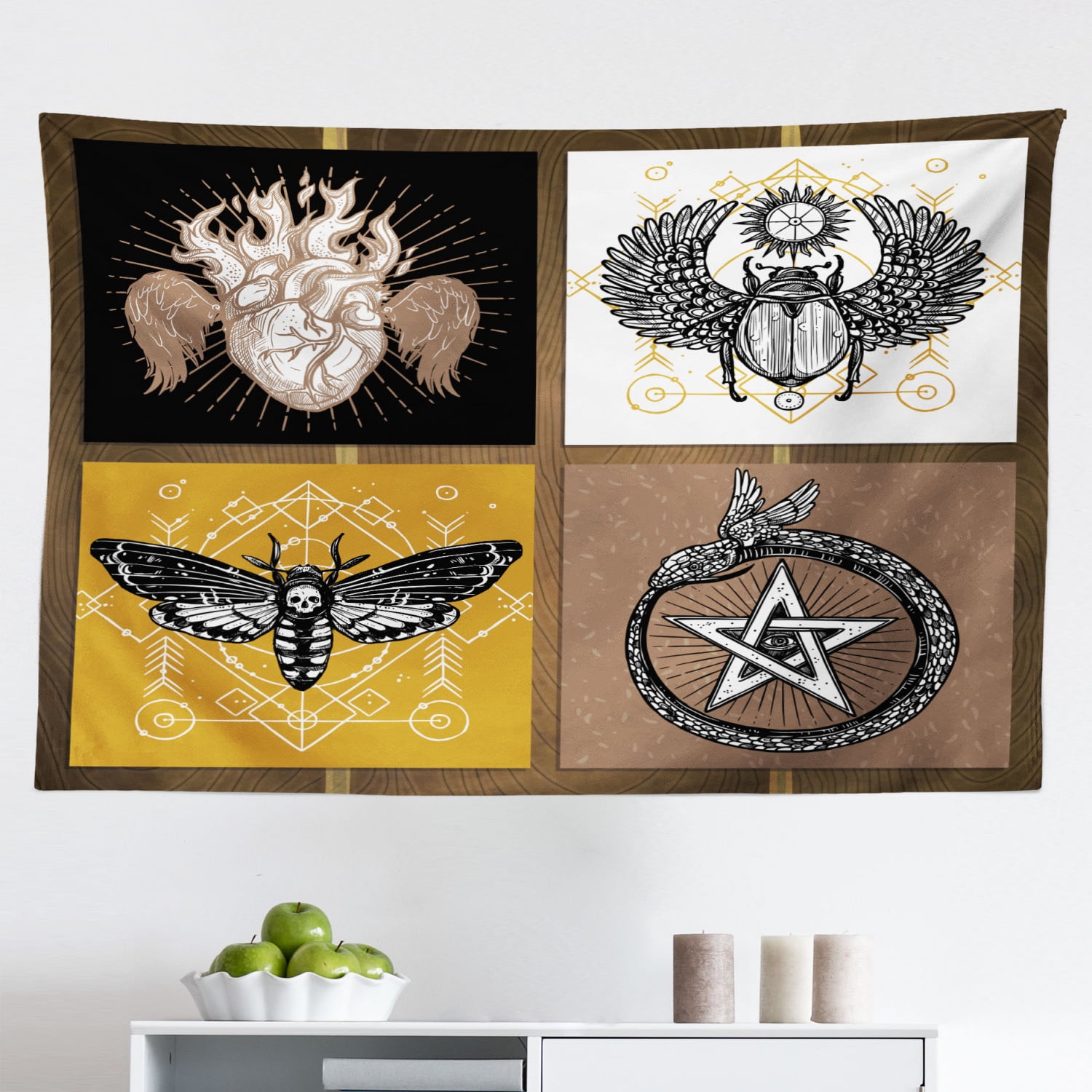 Occult Tapestry, Third Eye in Geometric Hexagon with Grunge Effects and ...