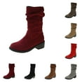 AUDeals Womens Suede Slouchy Mid Calf Boots Lace Up Pom Pom Round Toe ...