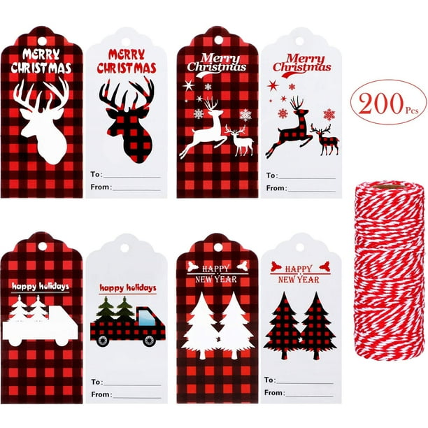200 Pieces Christmas Buffalo Plaid Tags Craft Paper Tags Hang Labels ...