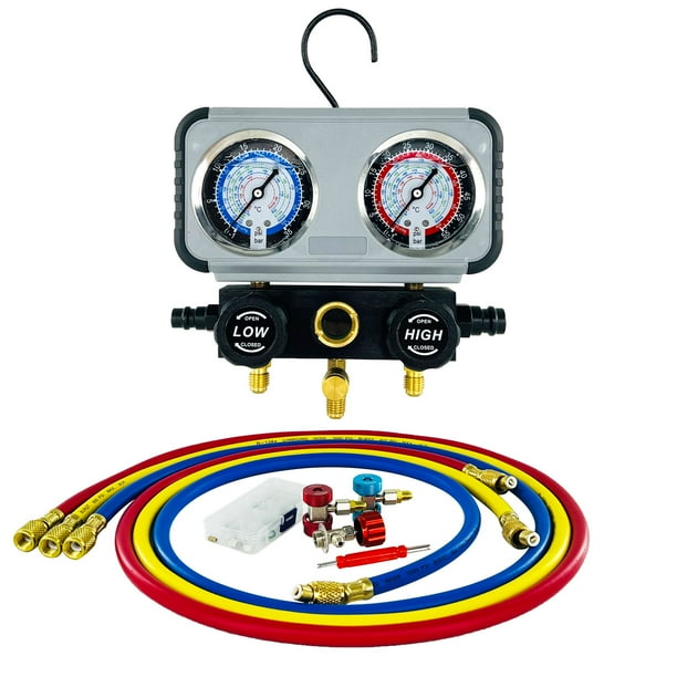 3-Way Manifold Gauge for R410A, R22, R134a, R404A Refrigerants with ...