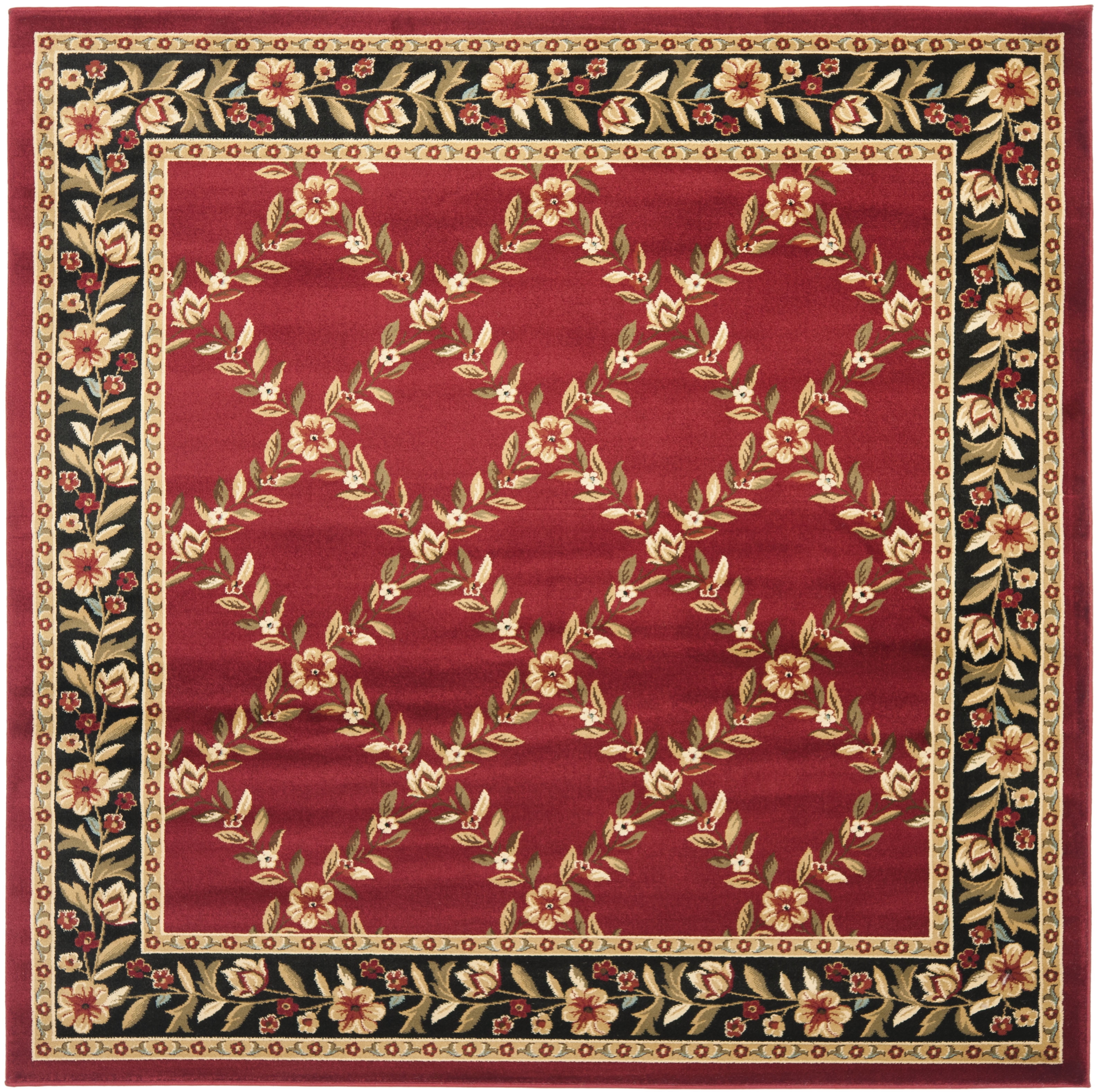 SAFAVIEH Lyndhurst Marshall Floral Border Area Rug, Red/Black, 6'7" x 6 ...