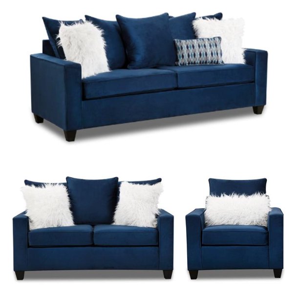 Home Square 3-Piece Set with Chair and Loveseat and Sofa in Navy Blue ...