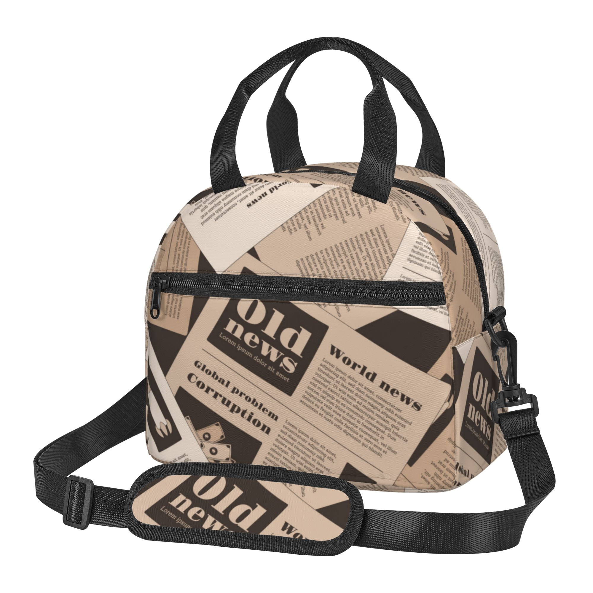 DouZhe Lunch Bags for Women and Men, Hand Drawn Old Newspaper Prints ...