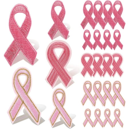 25 Pieces Breast Cancer Awareness Pink Ribbon Embroidered Iron on Sew ...