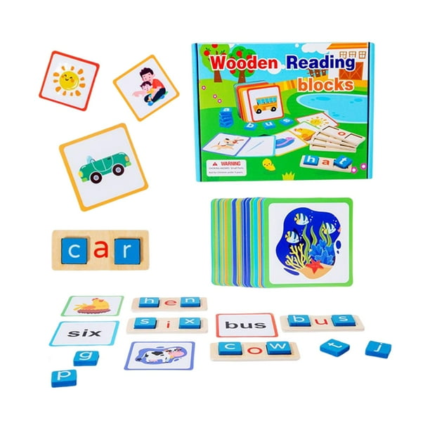 Wooden Spelling Matching Letter Games with Flash Cards Words Preschool ...