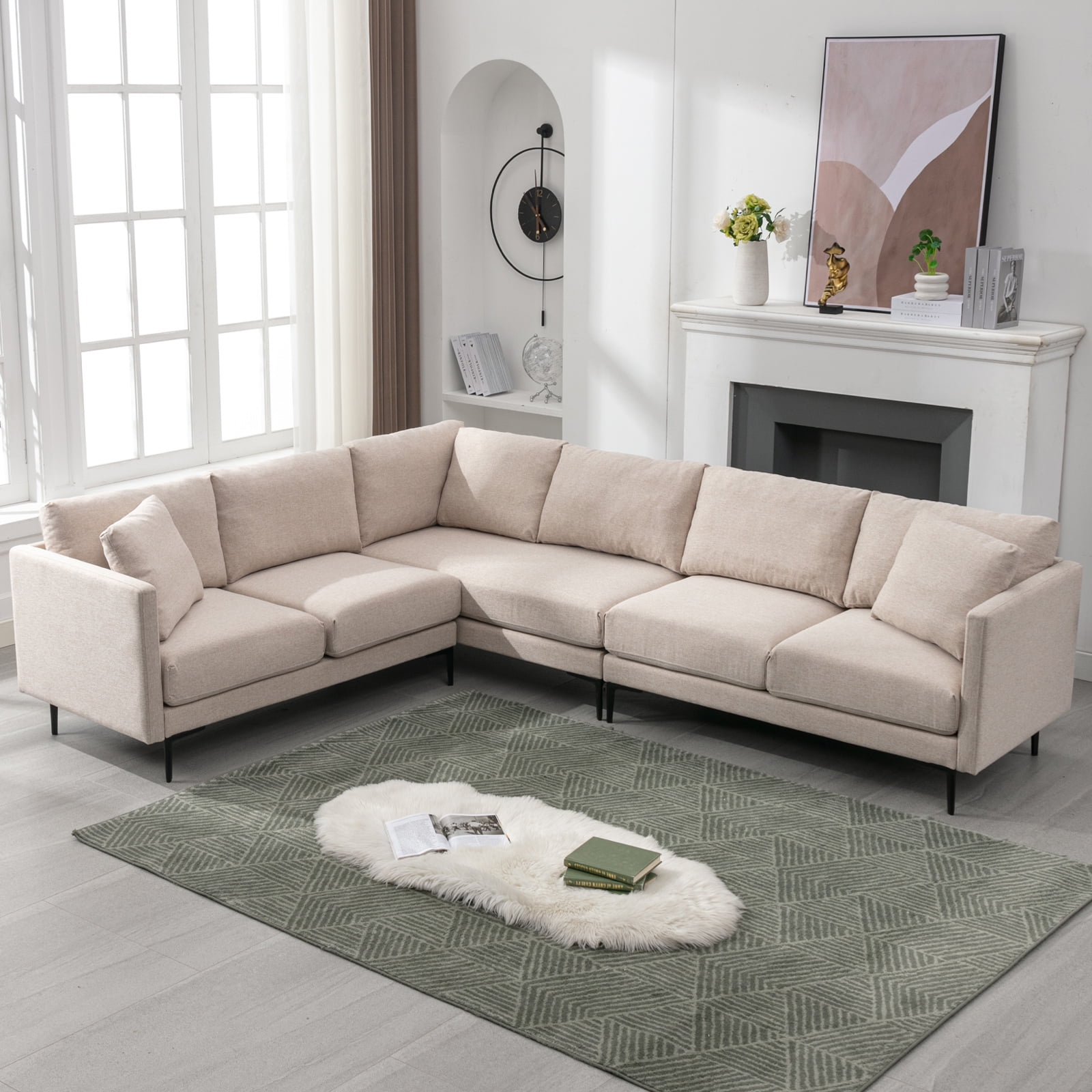 BALUS L Shaped Sectional Sofa, Linen Modular Sofa Couch super Comfort ...