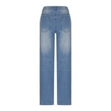 Women's Wide Leg Denim Capri Pants, Loose Fit Ripped Jeans with Pockets ...