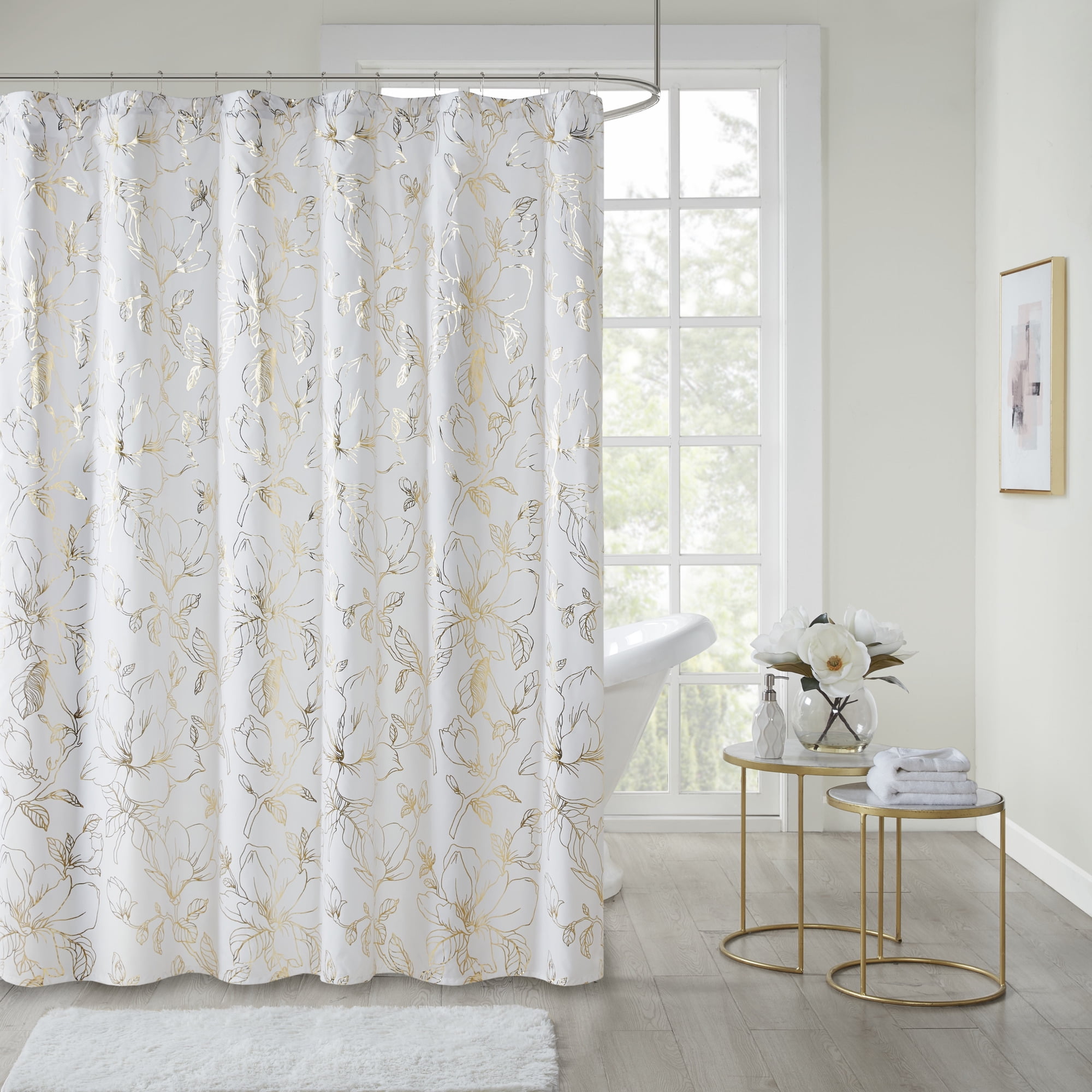 Home Essence Apartment Megan Printed Floral Metallic Shower Curtain ...