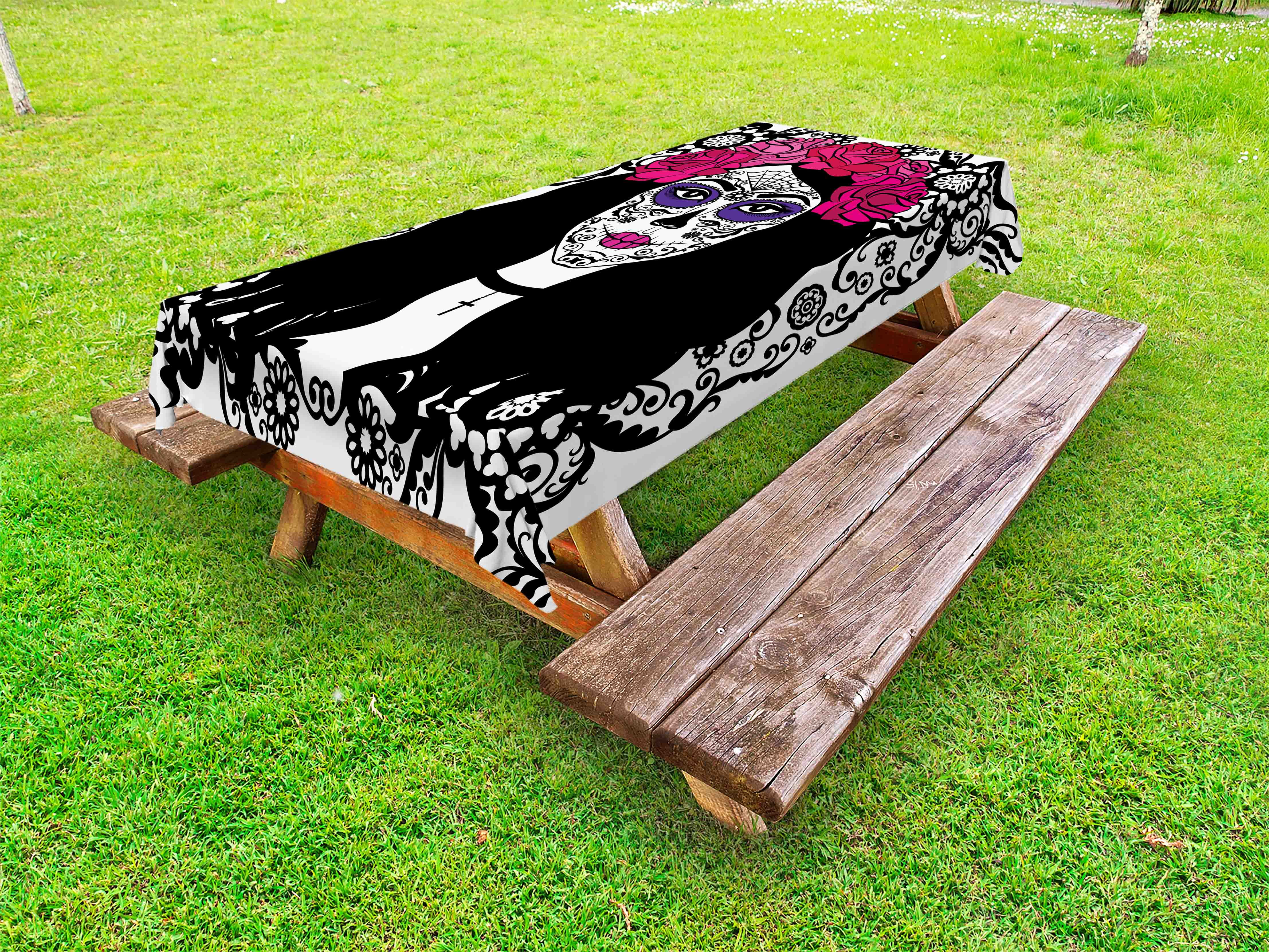 Sugar Skull Outdoor Tablecloth, Girl with Sugar Skull Make Up Dia De ...
