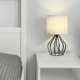 Black Bedside Table Lamp Modern Style Hollowed Out Base with Linen ...