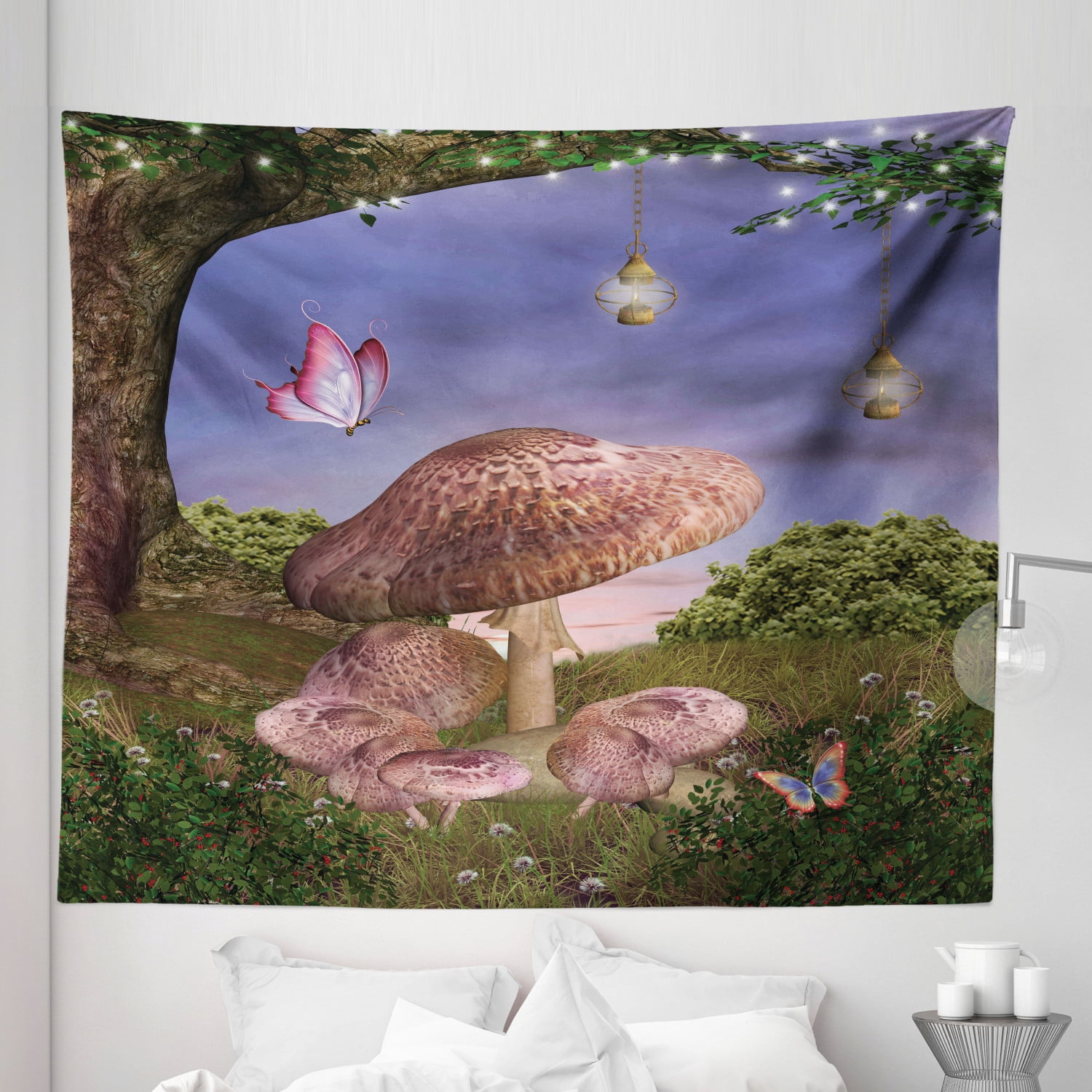 Fantasy Tapestry, Enchanted Forest with Butterflies and Mushroom Magic ...