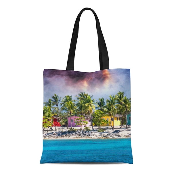 JSDART Canvas Bag Resuable Tote Grocery Shopping Bags Beautiful Beach ...