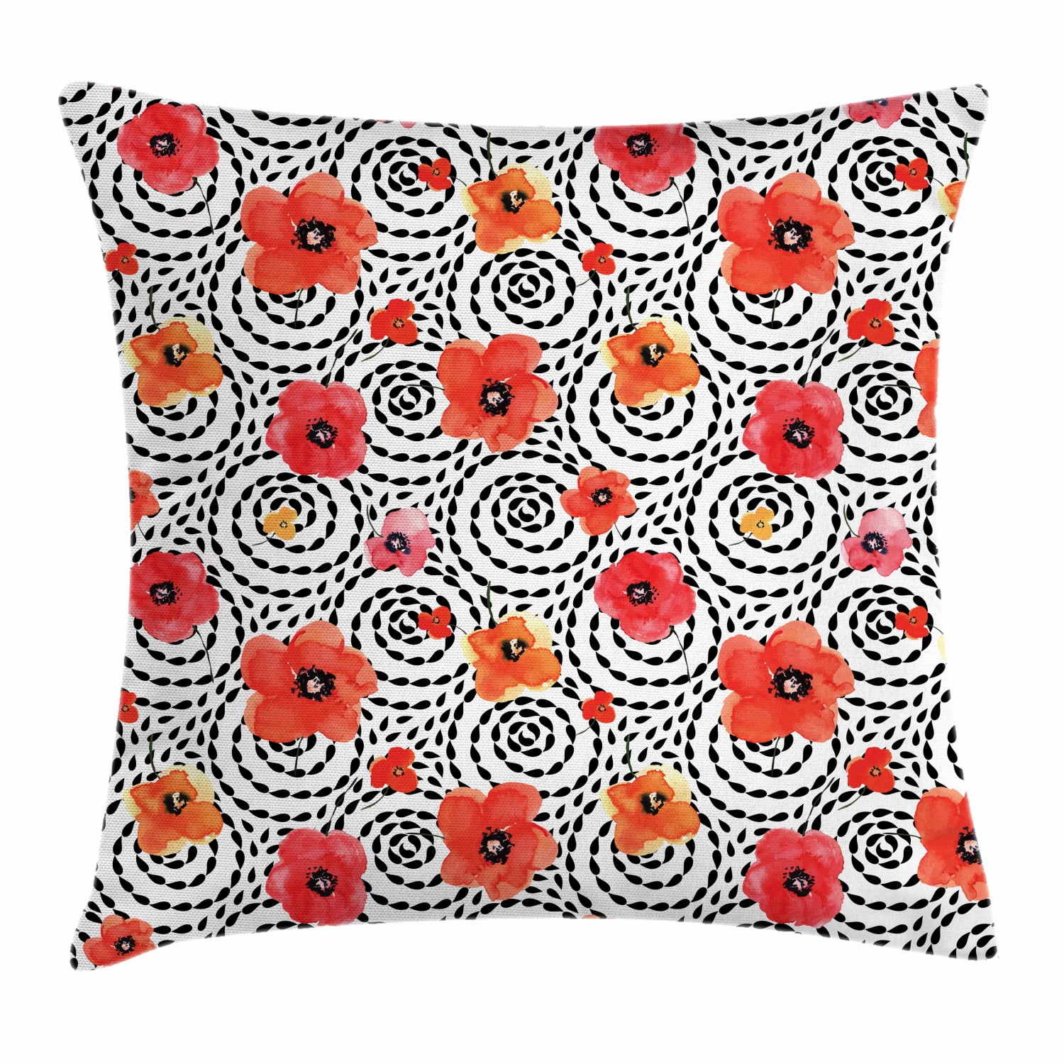 Poppy Throw Pillow Cushion Cover, Watercolor Tender Poppy Petals on ...
