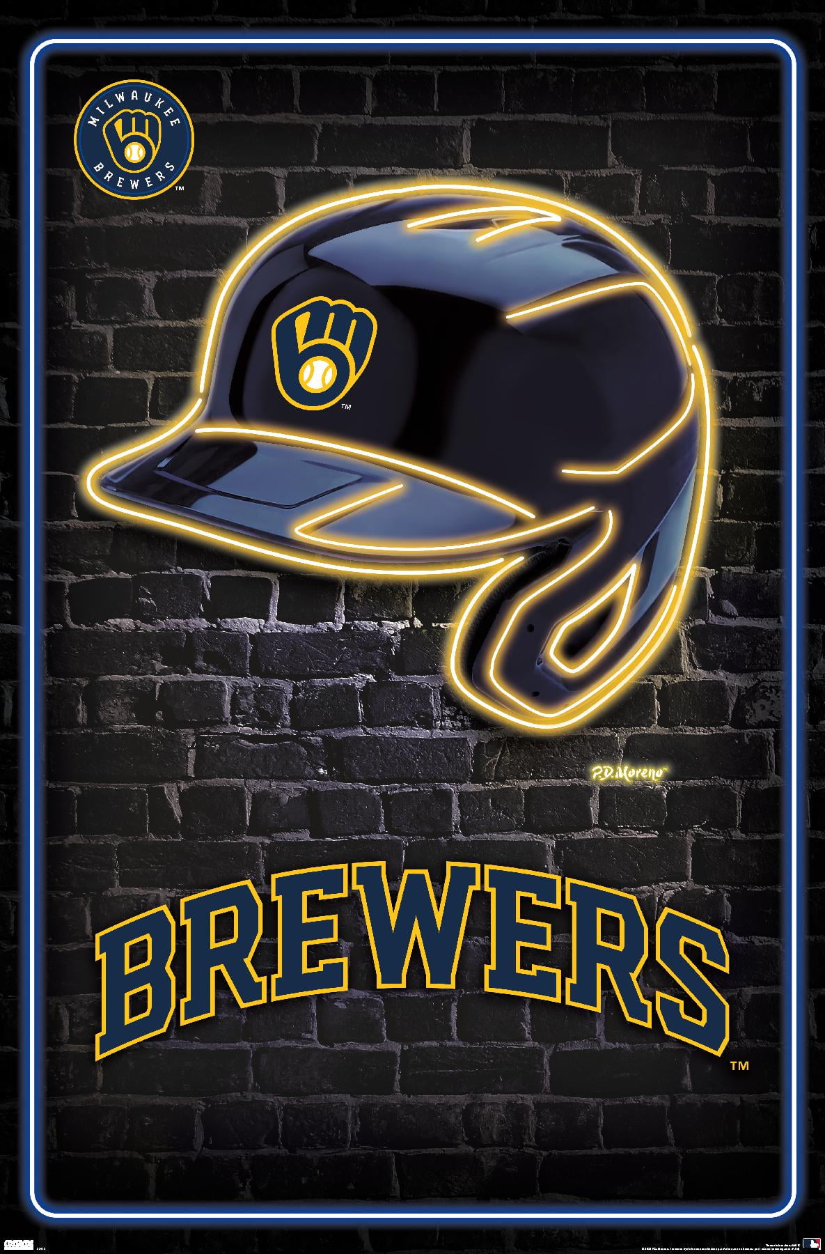 MLB Milwaukee Brewers - Neon Helmet 23 Wall Poster, 14.725" x 22.375 ...