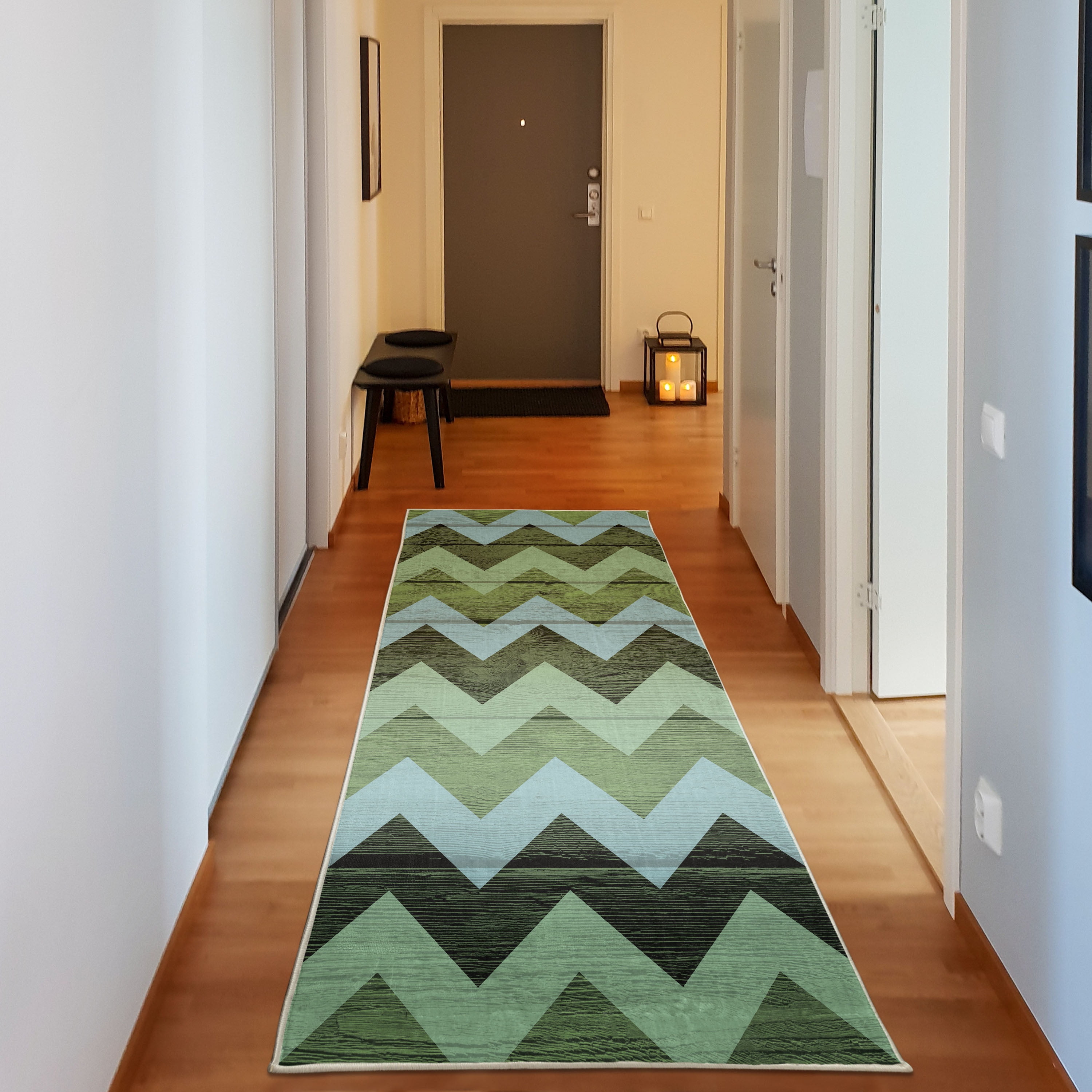 Chevron Decorative Rug, Zig Zag Lines Pattern on Wooden Looking ...