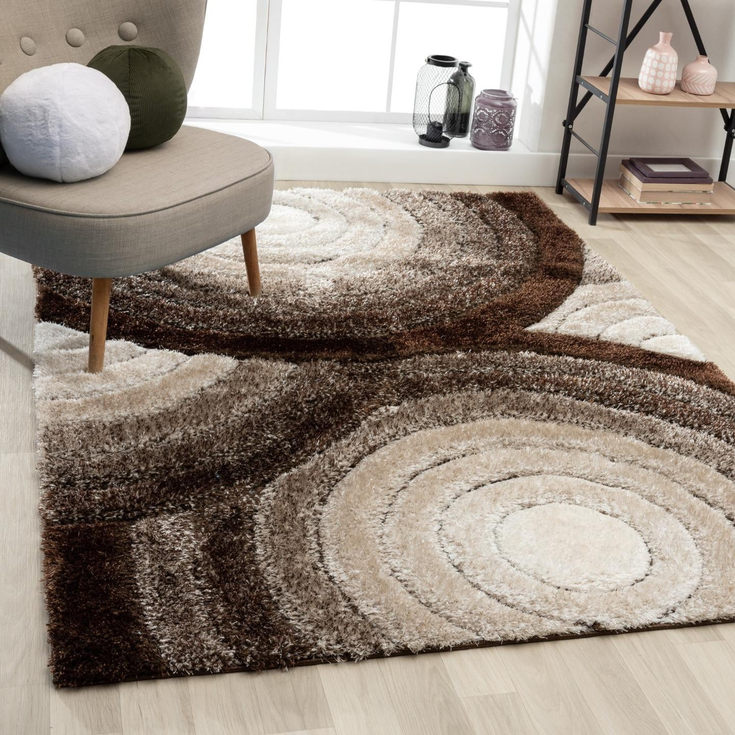 Luxe Weavers Plush Shag Geometric Brown 5x7 Area Rug, Indoor Rugs ...