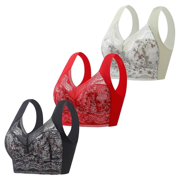 PEASKJP Women's No Padding Bra Wire Free Back Support Posture Bra ...