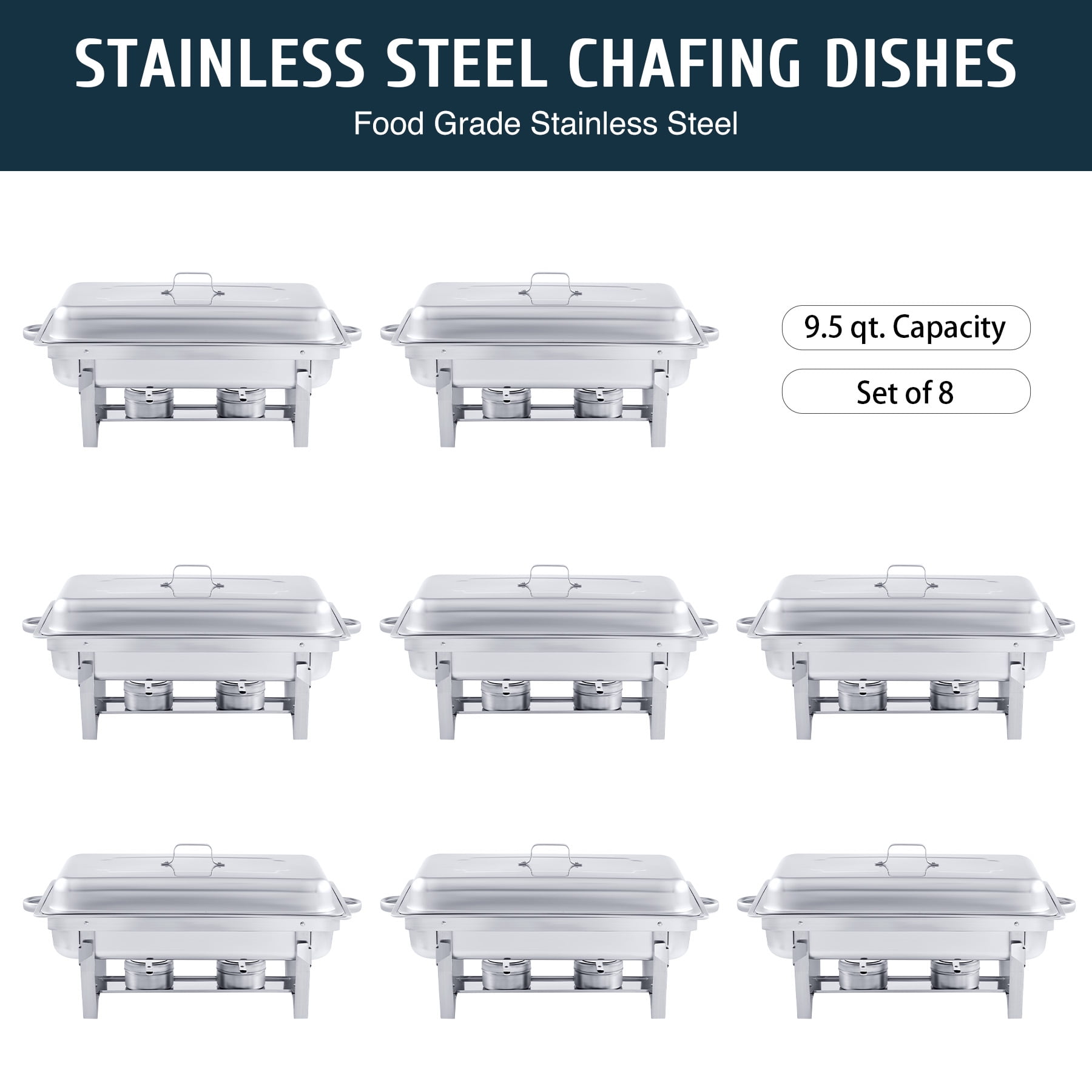 Stainless Steel Chafing Dish Set with Fuel Holders 9.5 qt Trays for ...