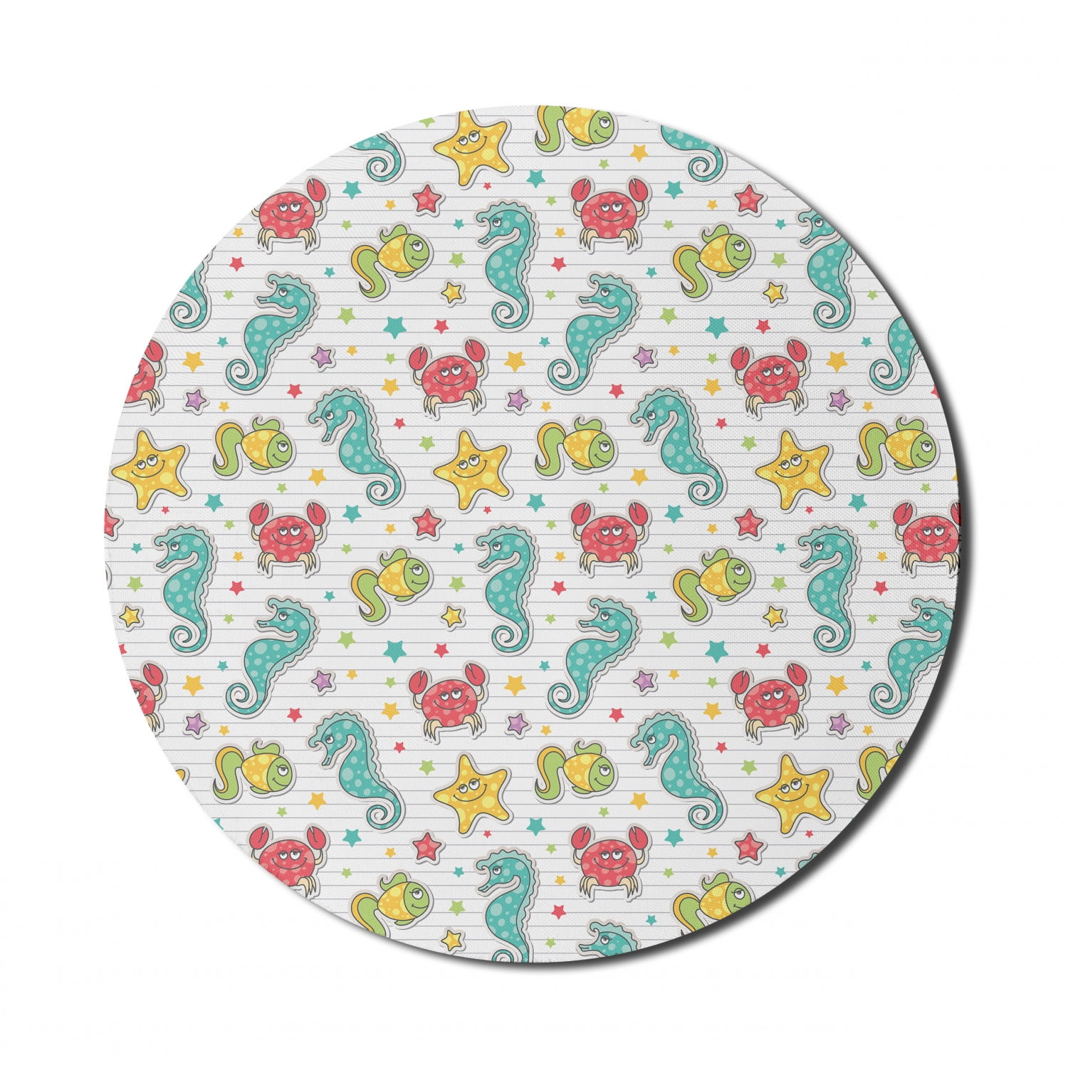 Cartoon Mouse Pad for Computers, Sea Creatures with Seahorse Crabs Fish ...