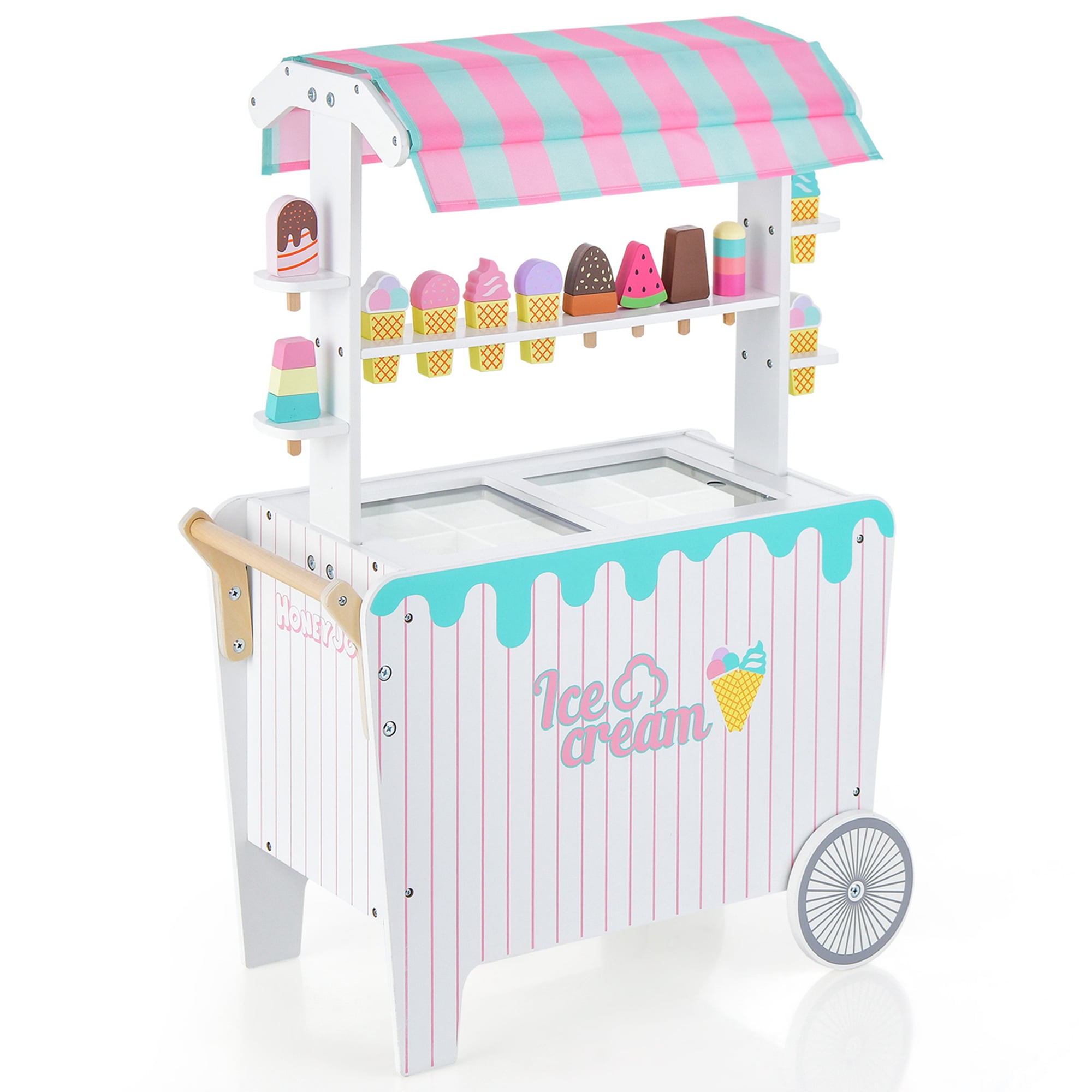 Costway Kid s Ice Cream Cart Food Trunk Play Toy Set with Display Rack Accessories