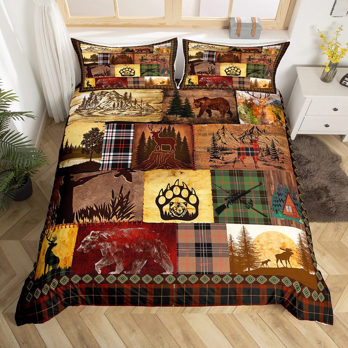 Rustic Cabin Lodge Bedding Set Patchwork Duck Bear Deer Moose Comforter ...