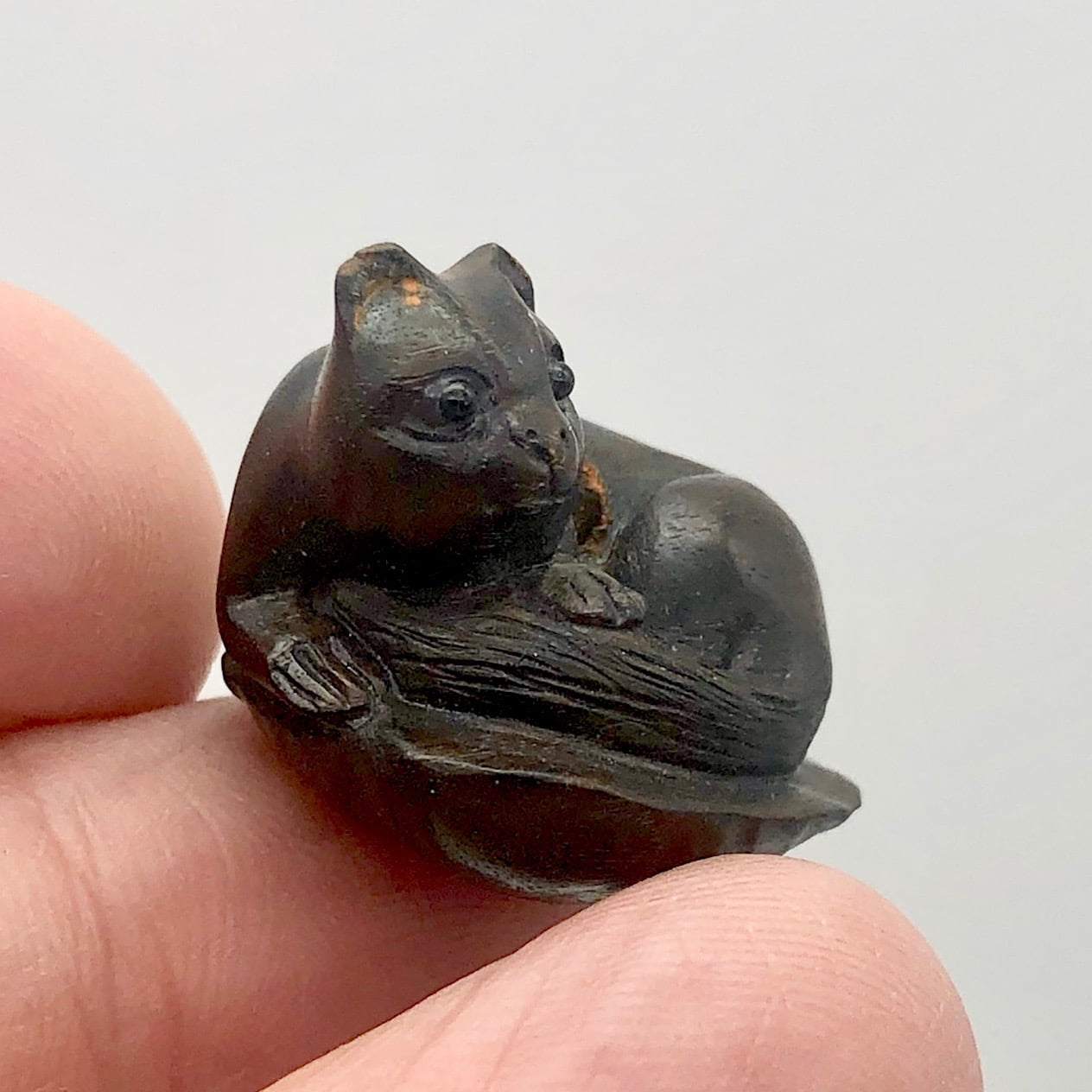 Carved Teak Kitty Cat On Clam Shell Ojime Netsuke Bead | 19x19x23mm ...