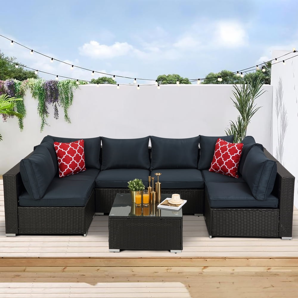 7 Piece Outdoor Patio Furniture Sofa Sets, Sectional Rattan Couch Set ...