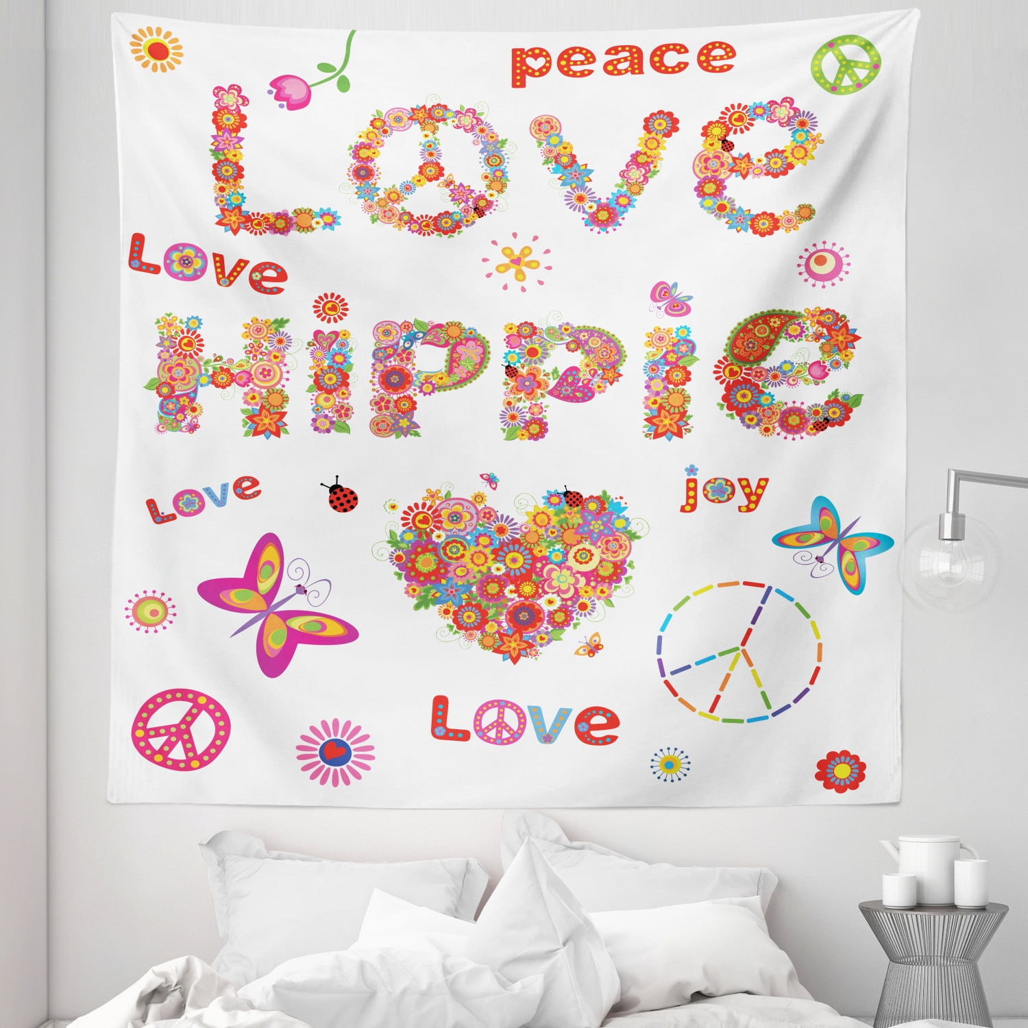 Nature Tapestry, Love Hippie Flowers Season Ladybird Ladybugs Nature ...