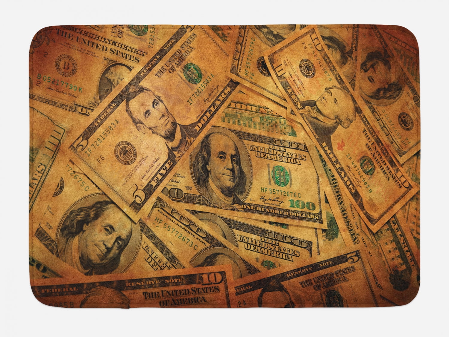 Money Bath Mat, Grunge Style Background with Fiver Sawbuck and Century ...