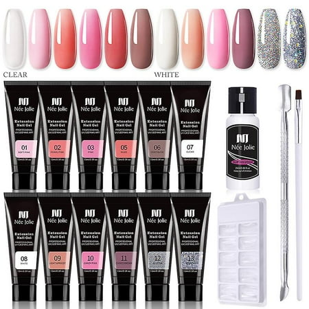 Poly Nail Gel Kit Enhancement Builder Gel Nude Gray Glitter Nail ...