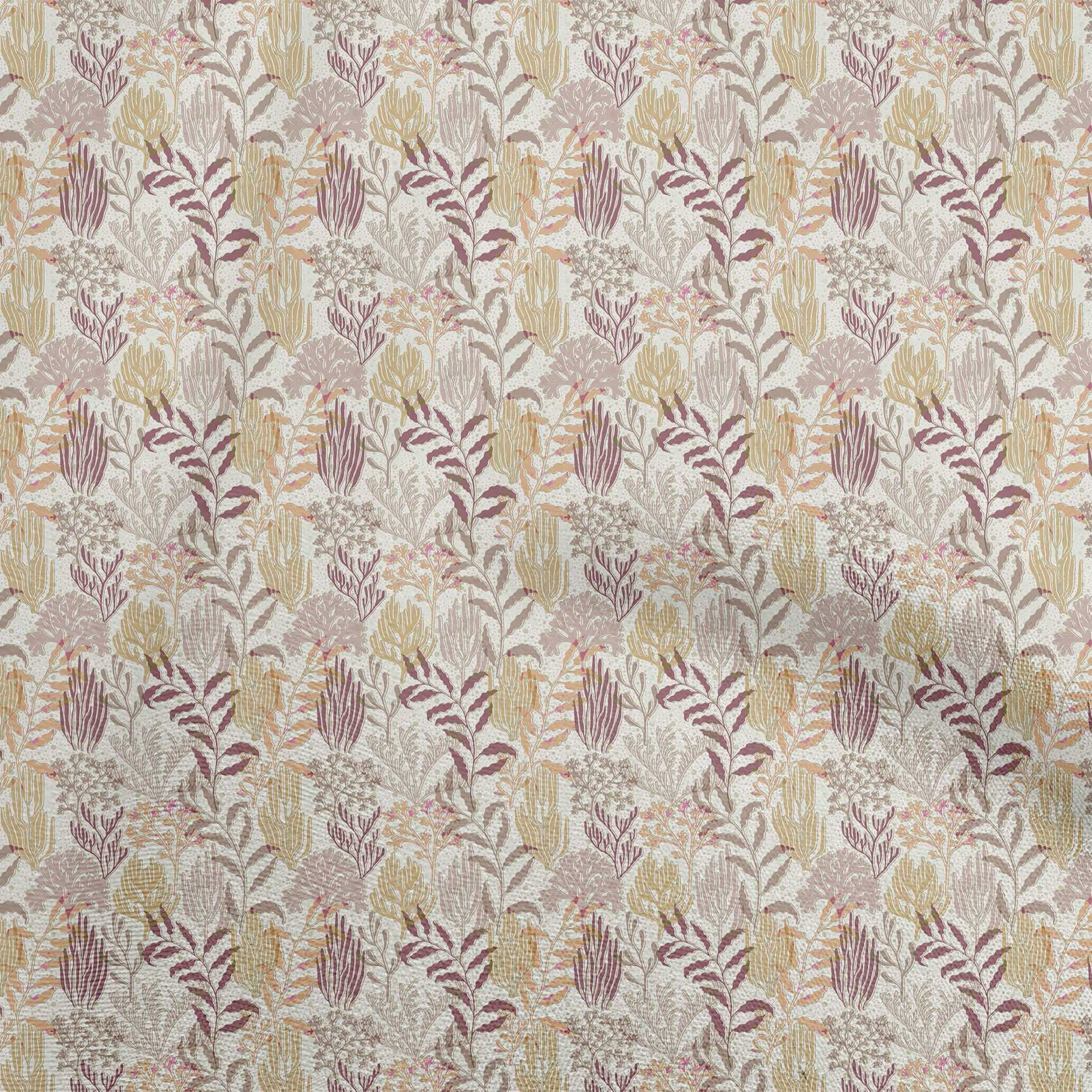 oneOone Viscose Chiffon Beige Fabric Leaves Dress Material Fabric Print ...