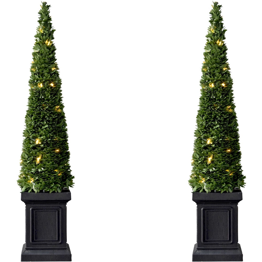 Fraser Hill Farm Set of Two 40" Boxwood Topiary Cones with Square Pots ...