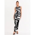 Black And White Swirl Print Sleeveless Bodycon Maxi Dress For Women ...