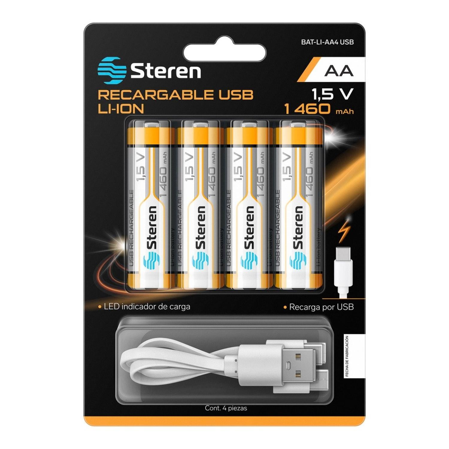 4 Baterías Recargables USB Li-Ion Tipo AA 1460 mAh Steren | Walmart en ...