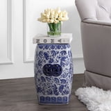 Floral Vine 18.5" Chinoiserie Ceramice Square Garden Stool, Blue/White ...