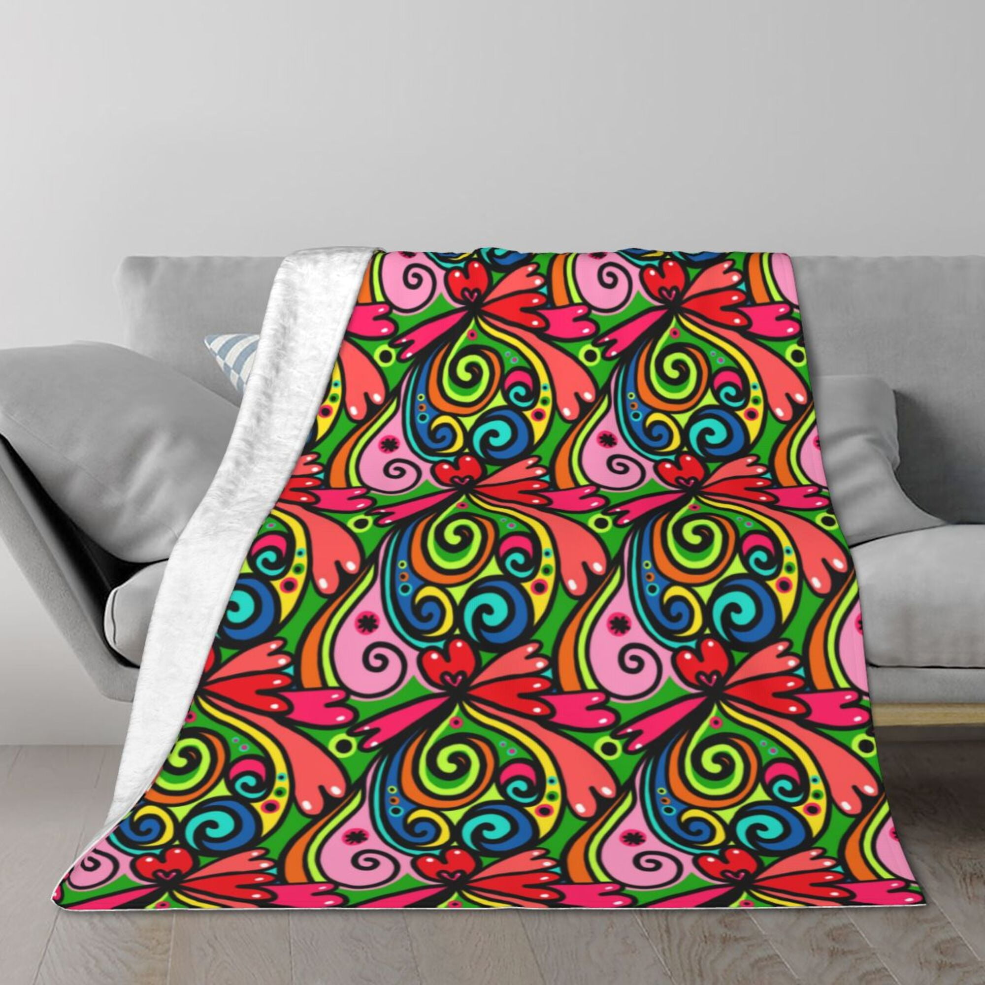 TEQUAN Double Layer Plush Bed Blanket, Cartoon Colorful Doodle Pattern ...